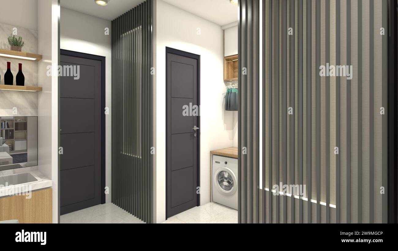 Minimalist Slat Wall Panel Ideas for Room Partition Stock Photo - Alamy