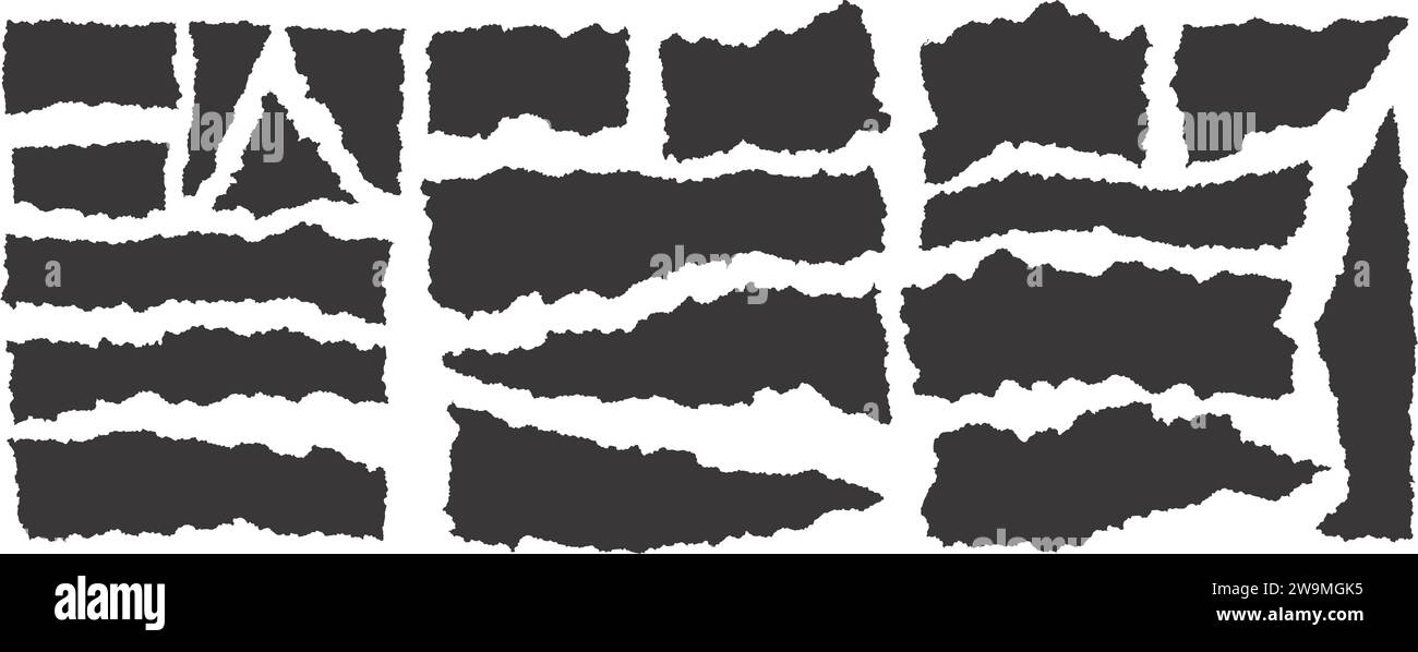 Paper rectangle with rough edge. Torn shapes with jagged border. Grunge strip background. Vector ...