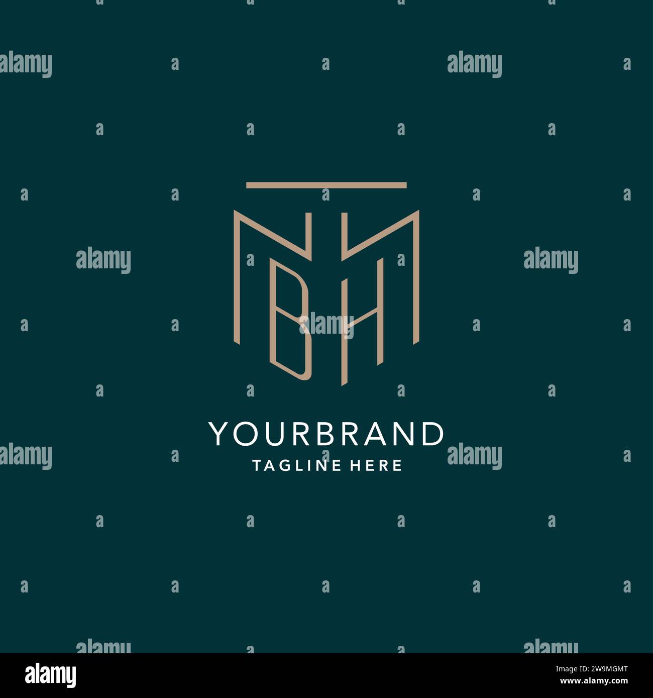 Luxury modern BH logo monogram with geometric monoline style vector ...