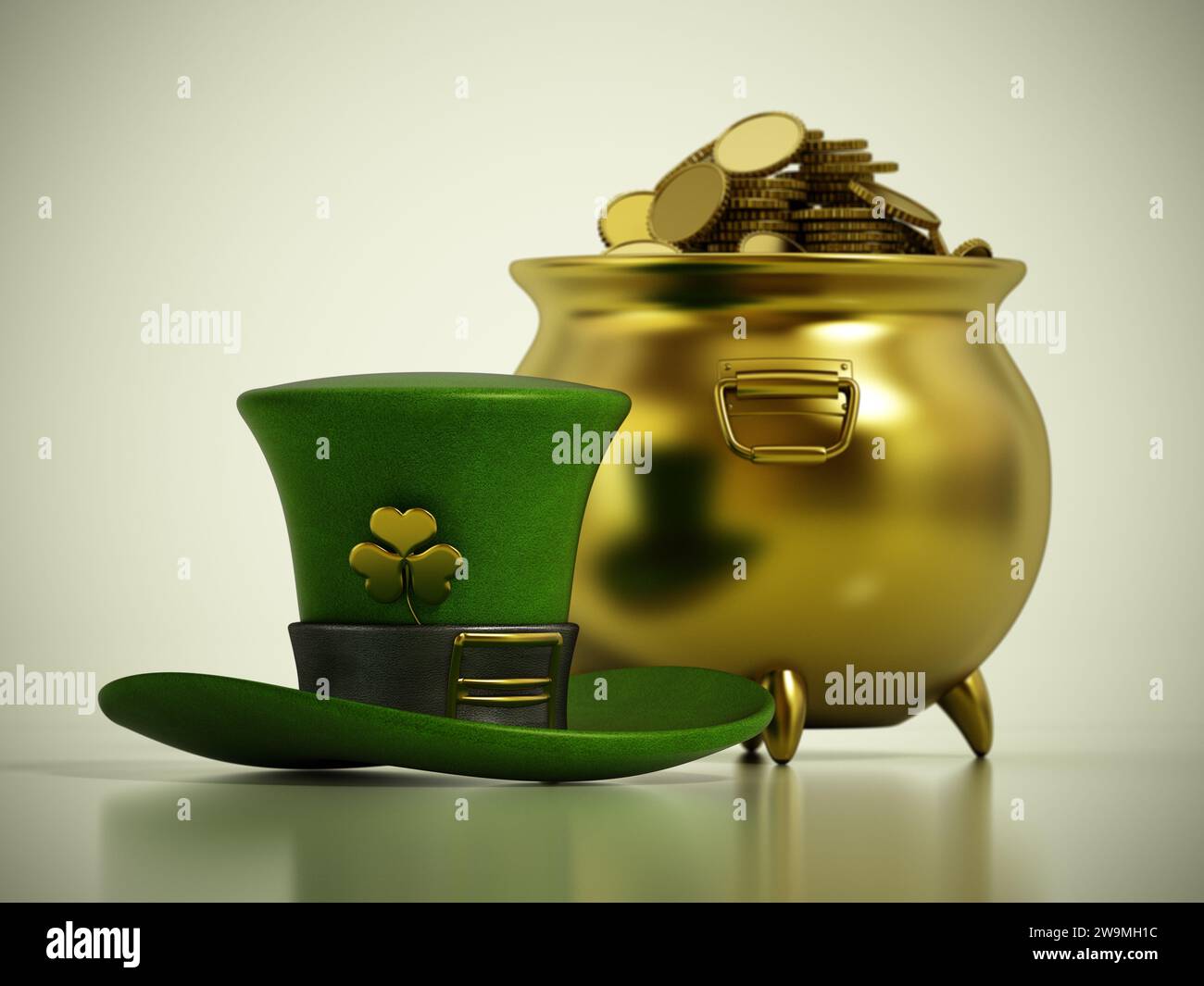 Pot of gold and leprechaun's hat. 3D illustration Stock Photo - Alamy