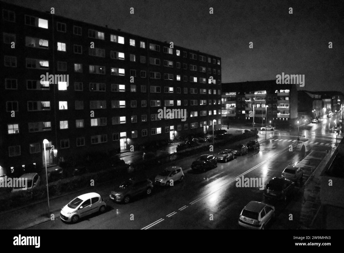 Copenhagen, Denmark /28 December 2023/.Weather night rain fall in ...