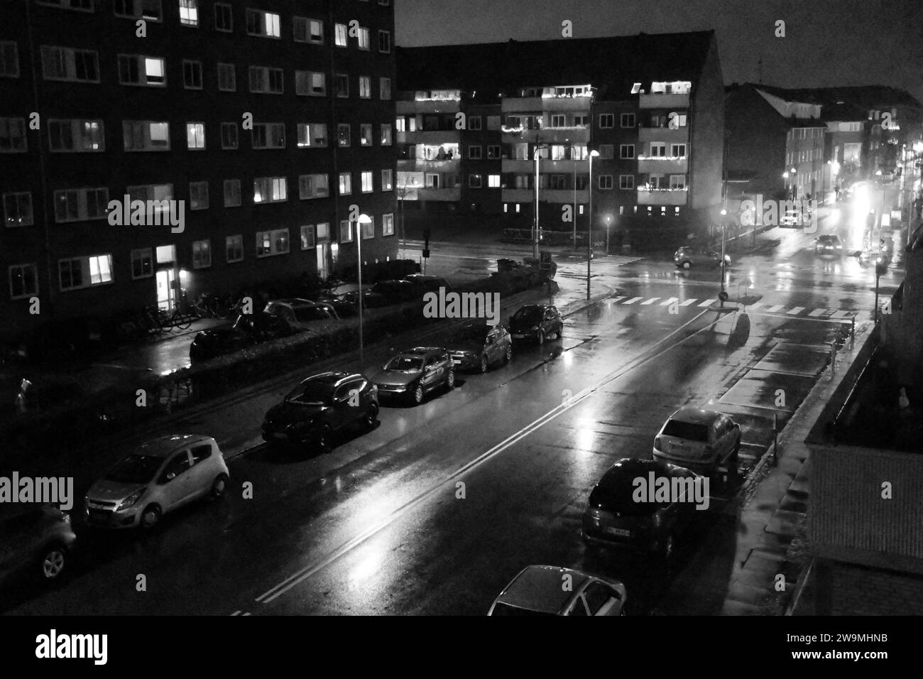 Copenhagen, Denmark /28 December 2023/.Weather night rain fall in ...