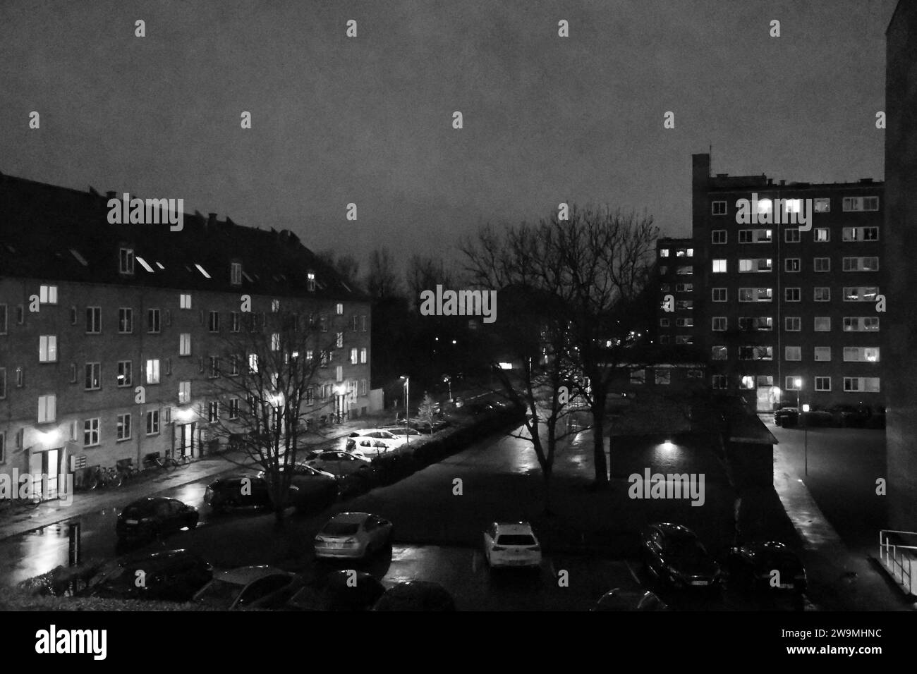 Copenhagen, Denmark /28 December 2023/.Weather night rain fall in ...