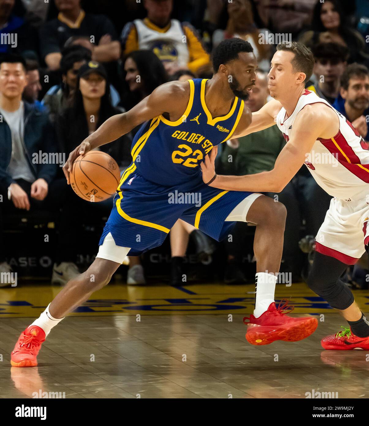 San Francisco, USA. 28th Dec, 2023. Andrew Wiggins (L) of Golden States ...