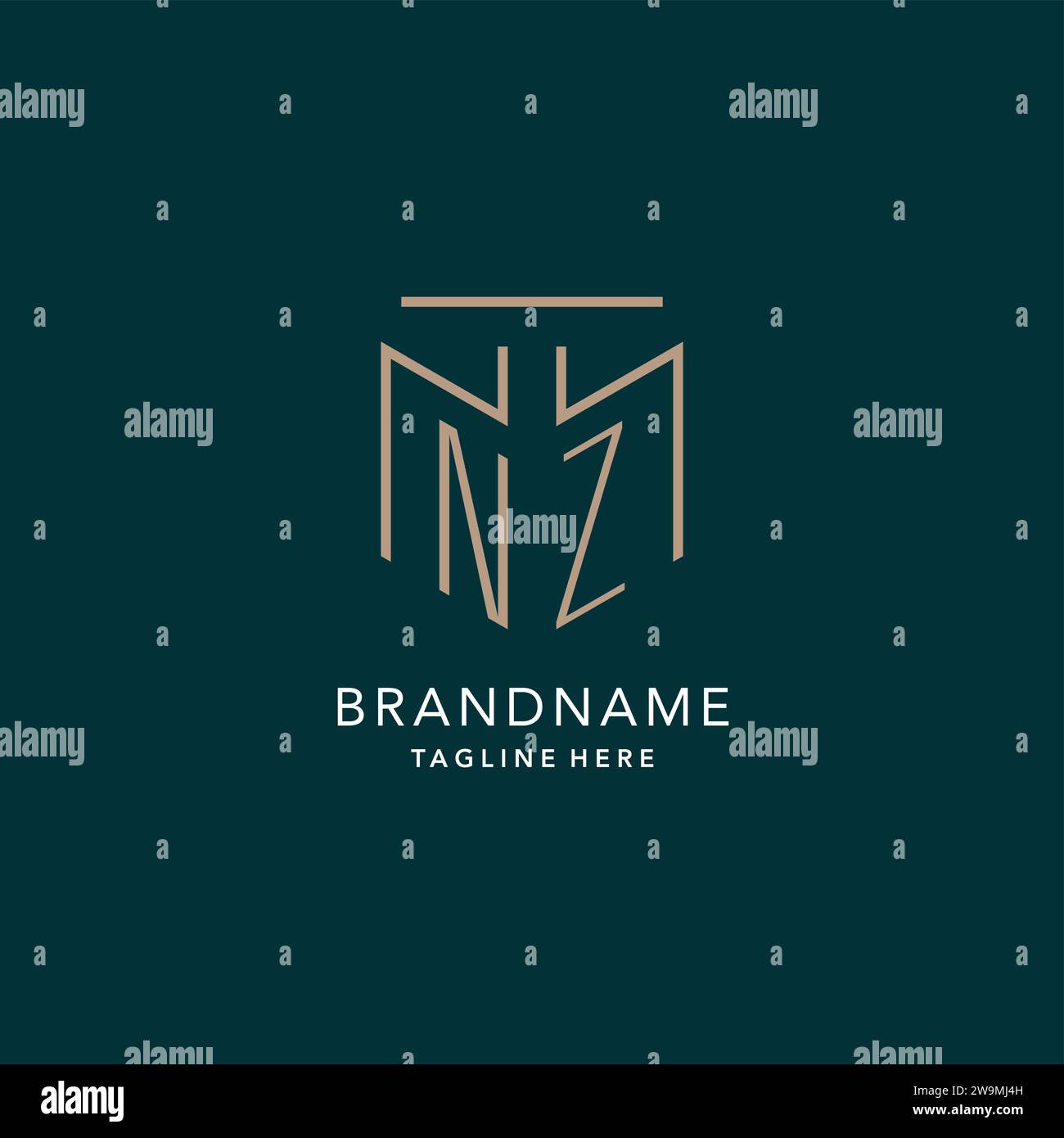 Luxury modern NZ logo monogram with geometric monoline style vector ...