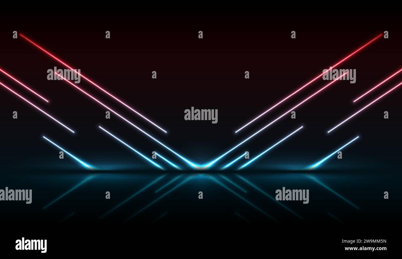 Blue red neon laser arrows technology background. Futuristic glowing ...