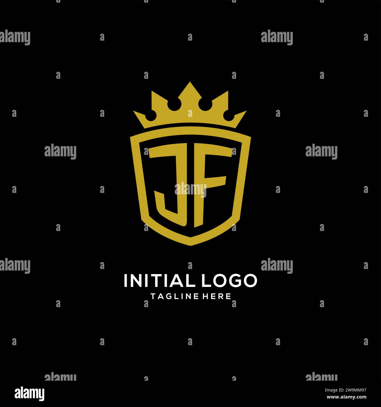 Initial JF logo shield crown style, luxury elegant monogram logo design vector graphic Stock ...