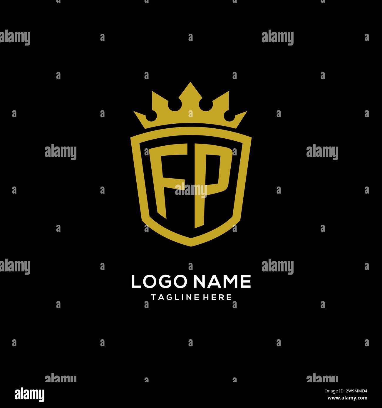 Initial FP logo shield crown style, luxury elegant monogram logo design vector graphic Stock ...