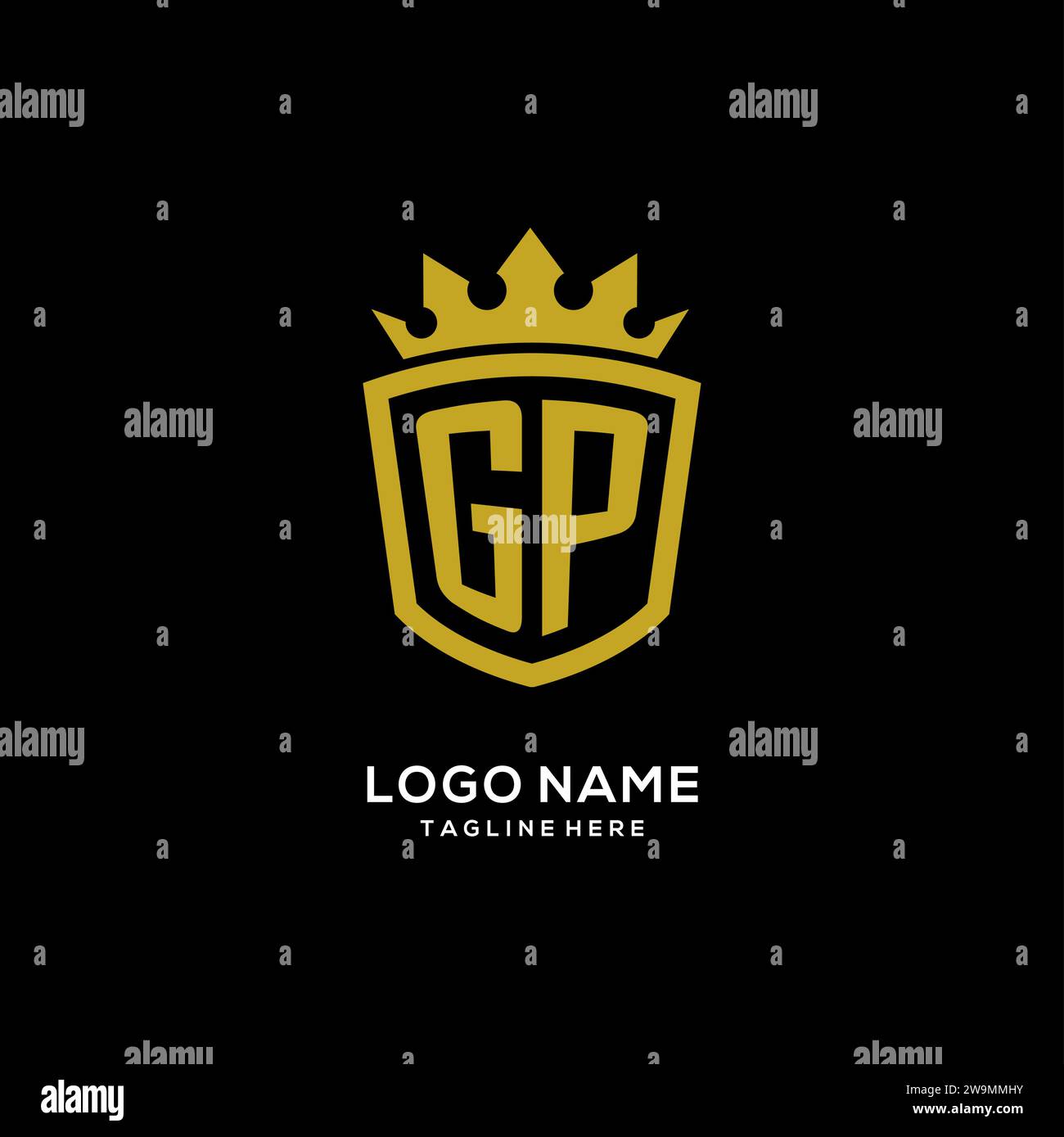 Initial GP logo shield crown style, luxury elegant monogram logo design vector graphic Stock ...