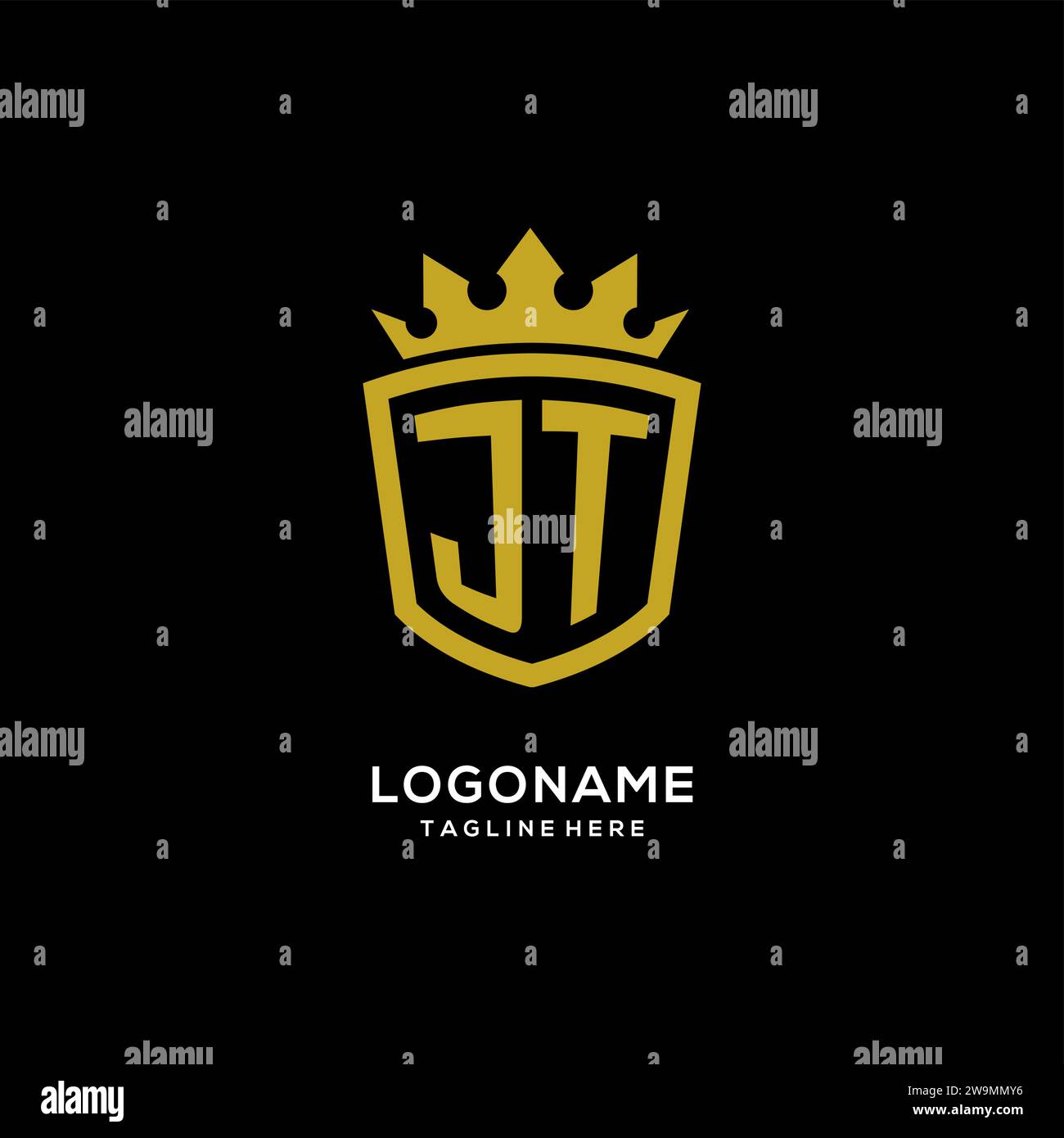 Initial JT logo shield crown style, luxury elegant monogram logo design vector graphic Stock ...