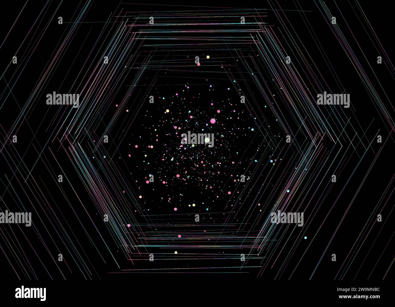 Holographic minimal hexagons and small particles abstract background. Vector design Stock Vector ...