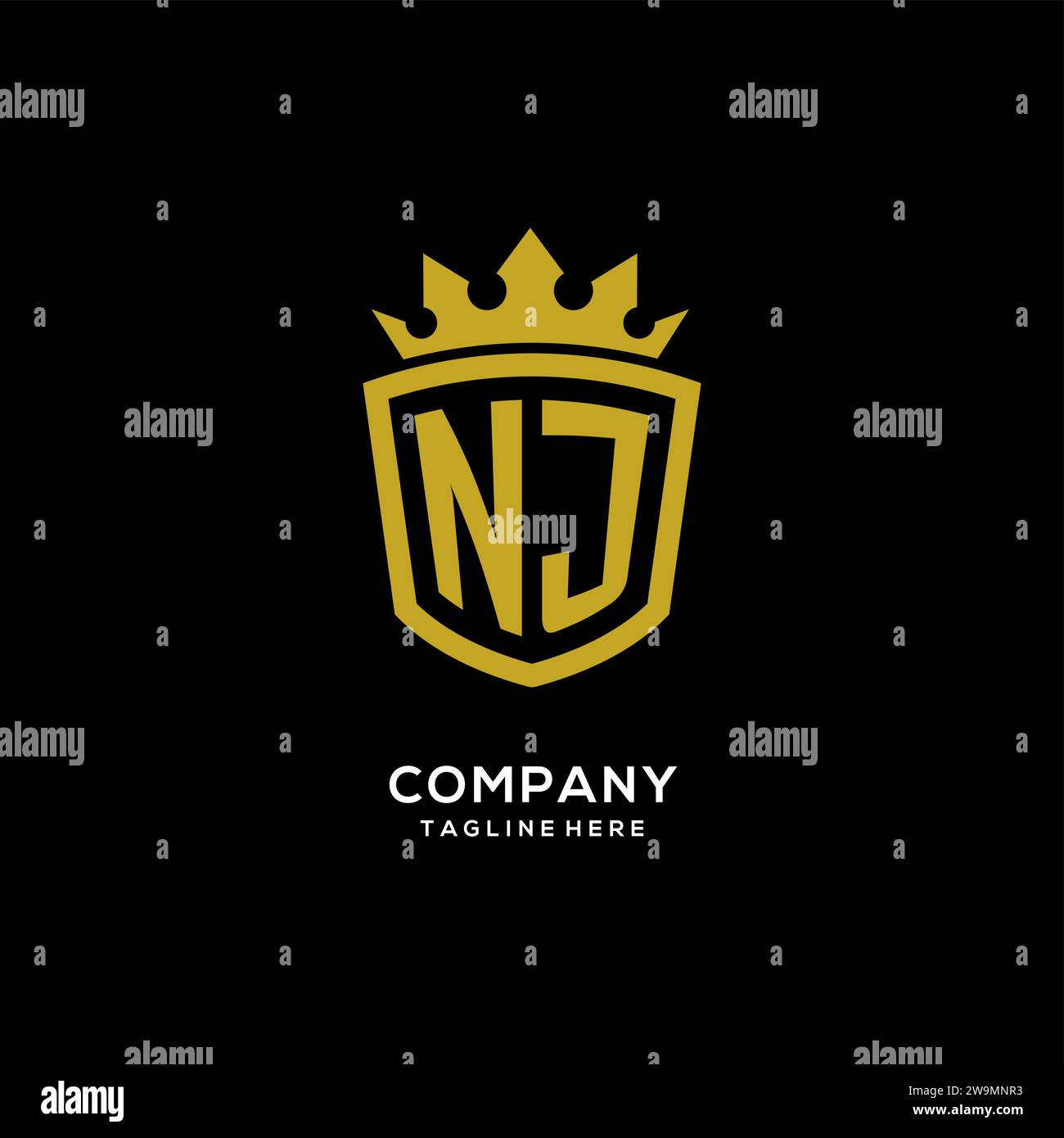 Initial NJ logo shield crown style, luxury elegant monogram logo design vector graphic Stock ...