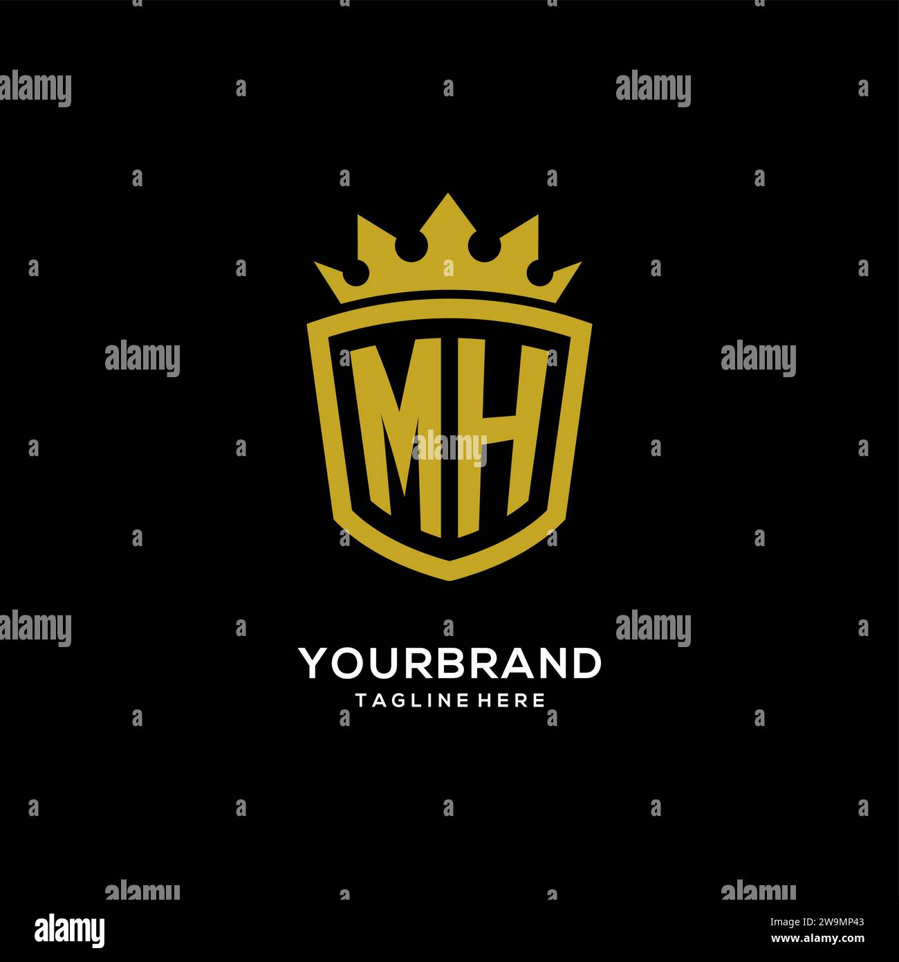Initial MH logo shield crown style, luxury elegant monogram logo design ...