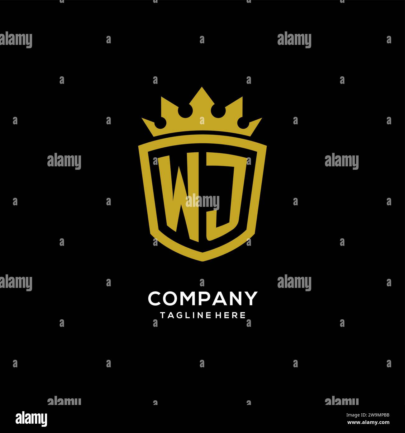 Initial WJ logo shield crown style, luxury elegant monogram logo design vector graphic Stock ...