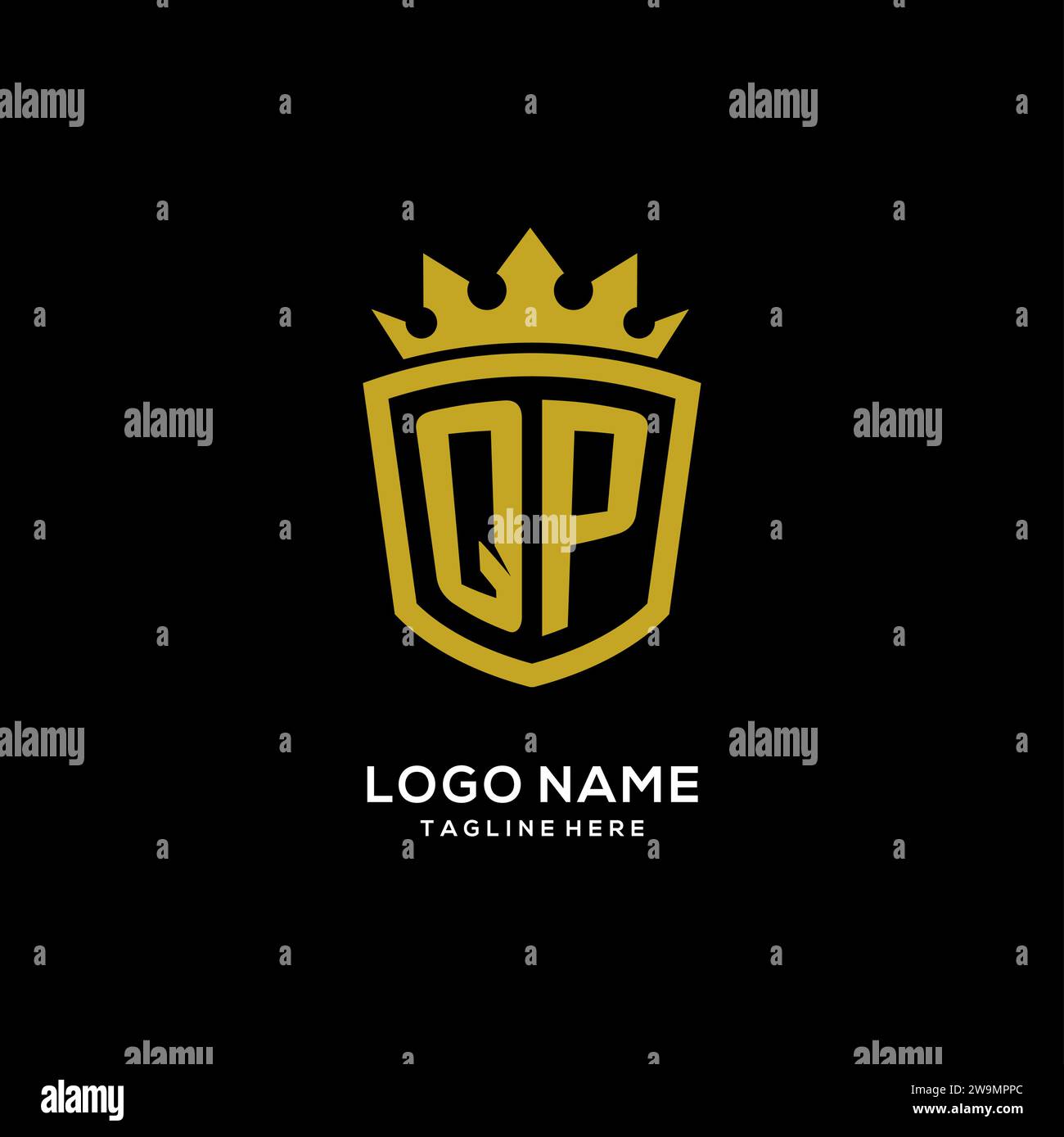 Initial QP logo shield crown style, luxury elegant monogram logo design ...