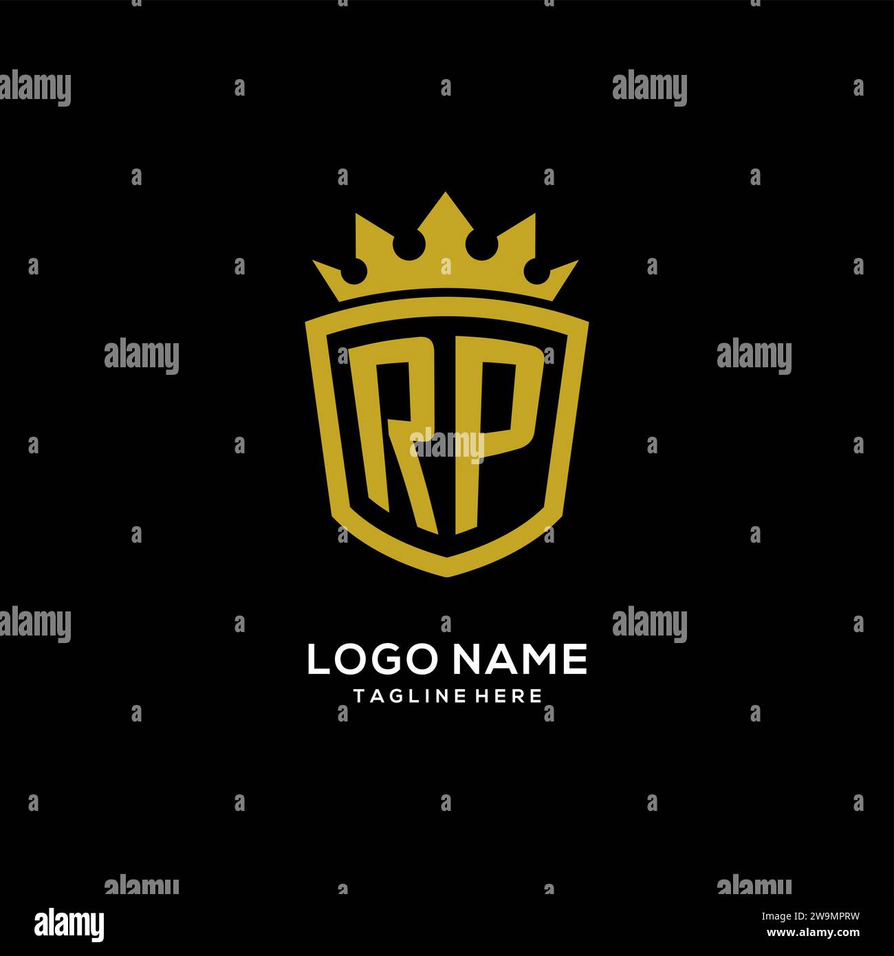 Initial RP logo shield crown style, luxury elegant monogram logo design vector graphic Stock ...