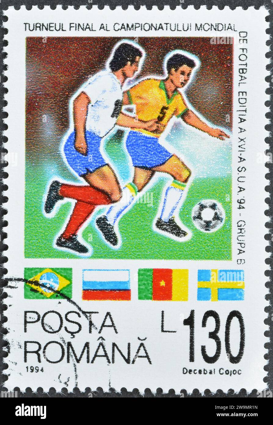 Cancelled postage stamp printed by Romania, that promotes Football ...