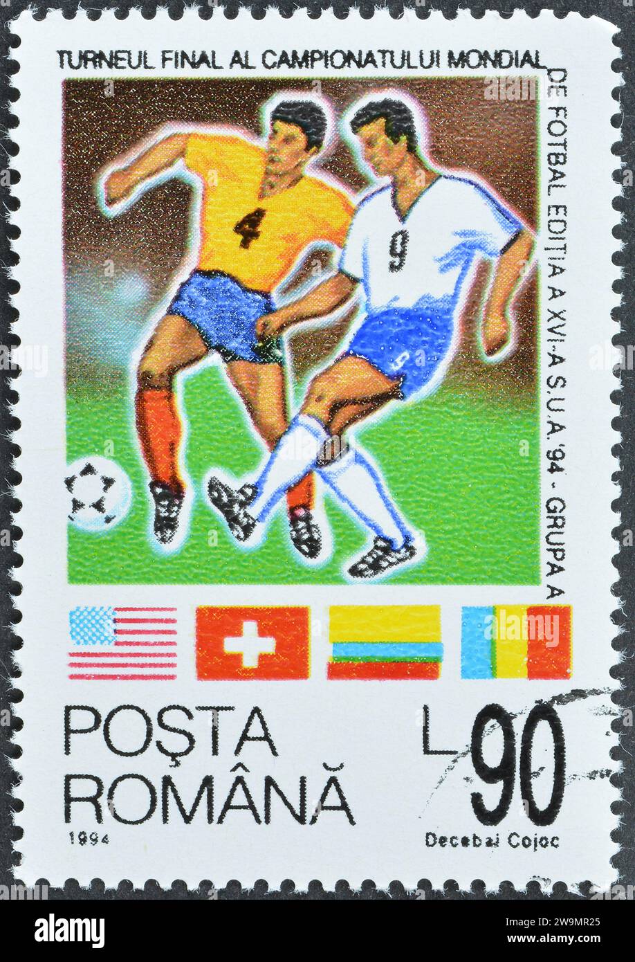 Cancelled postage stamp printed by Romania, that promotes Football ...