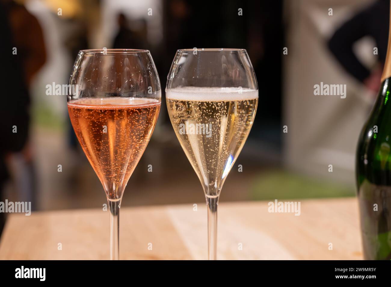 Glass with little bubbles, tasting of sparkling wine champagne on ...