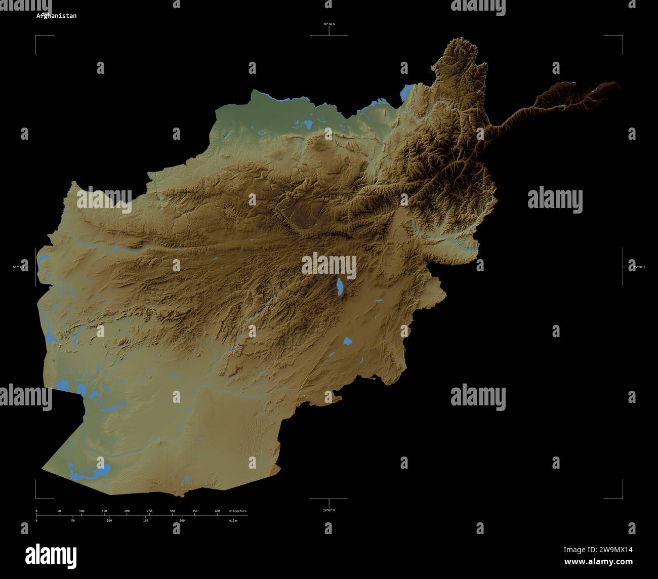 Shape of a Colored elevation map with lakes and rivers of the ...
