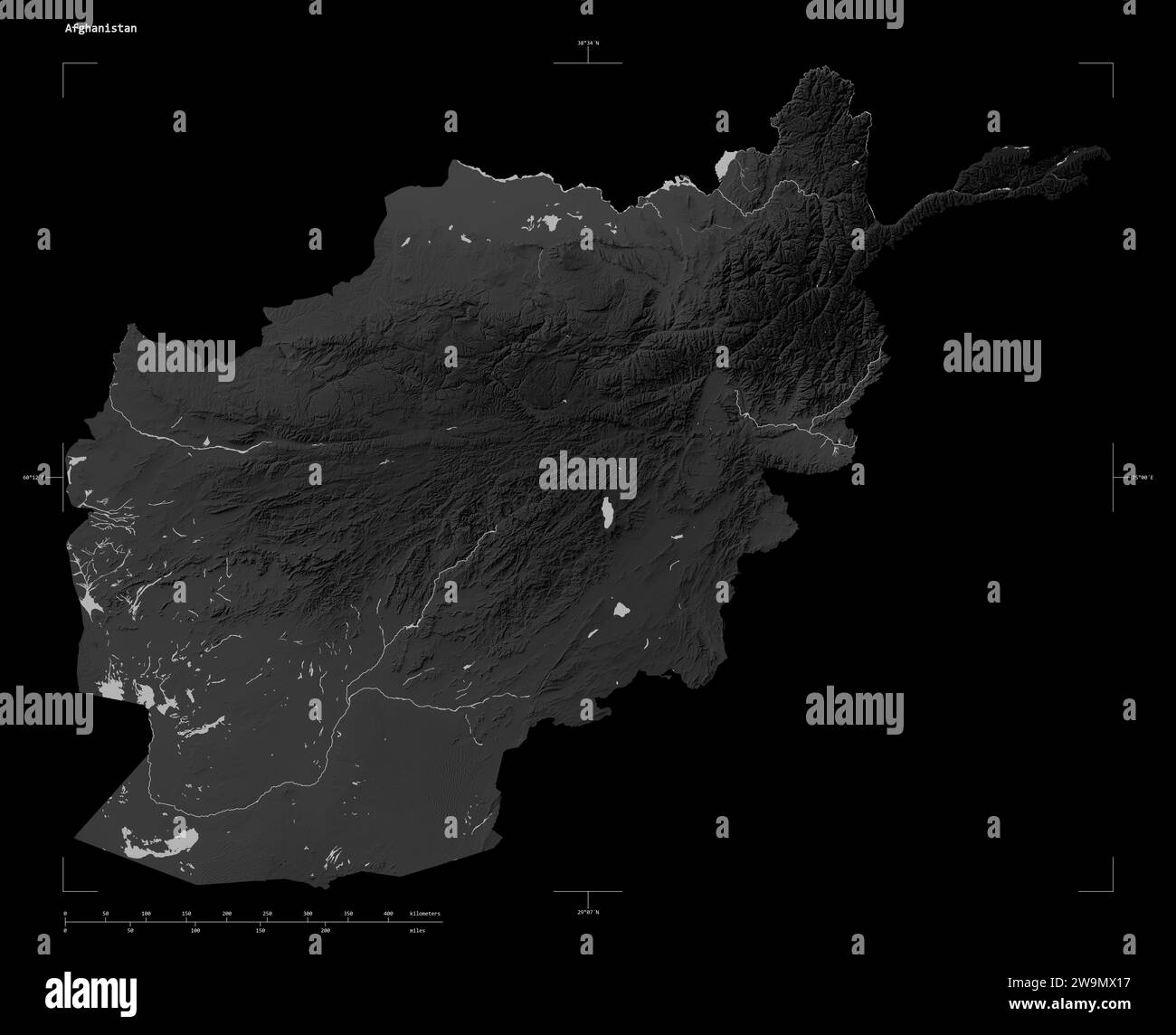 Shape of a Grayscale elevation map with lakes and rivers of the ...