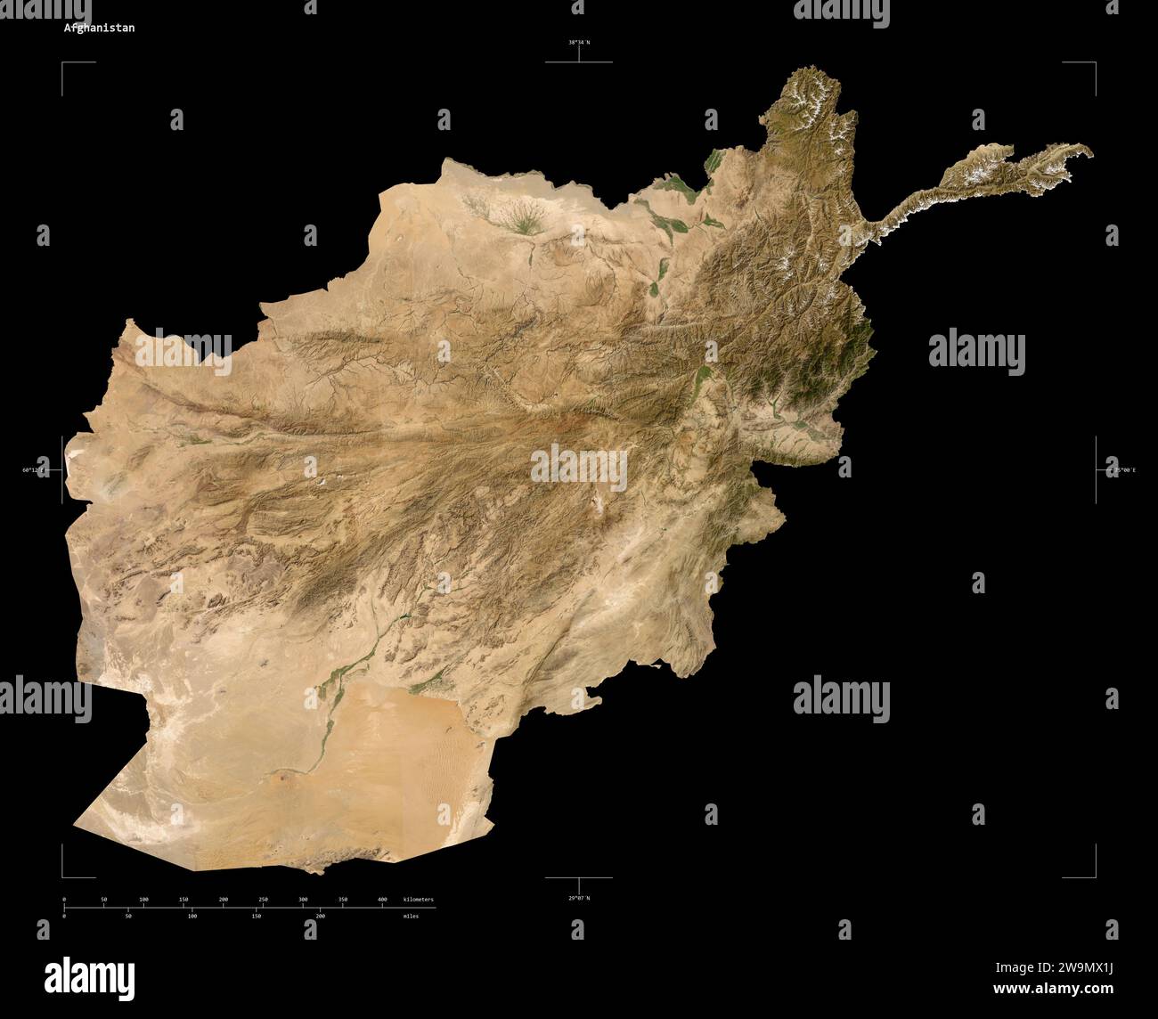 Shape of a low resolution satellite map of the Afghanistan, with ...