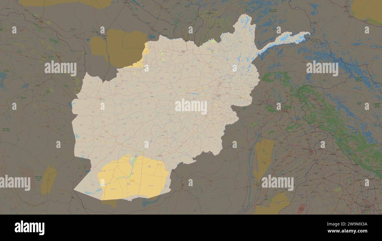 Afghanistan highlighted on a topographic, OSM standard style map Stock ...