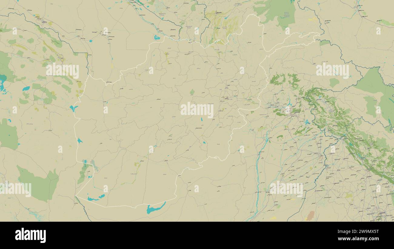 Afghanistan outlined on a topographic, OSM Humanitarian style map Stock ...