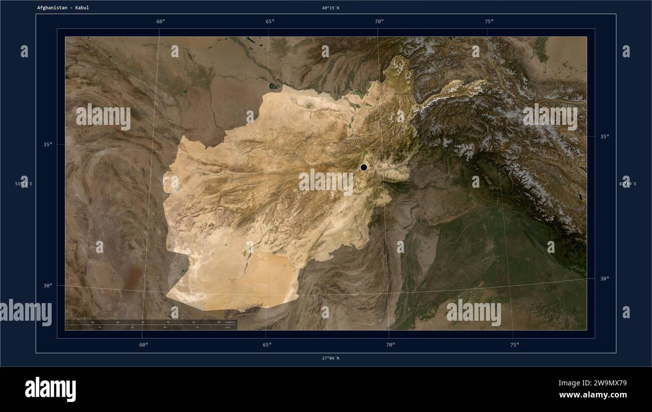 Afghanistan highlighted on a low resolution satellite map map with the ...