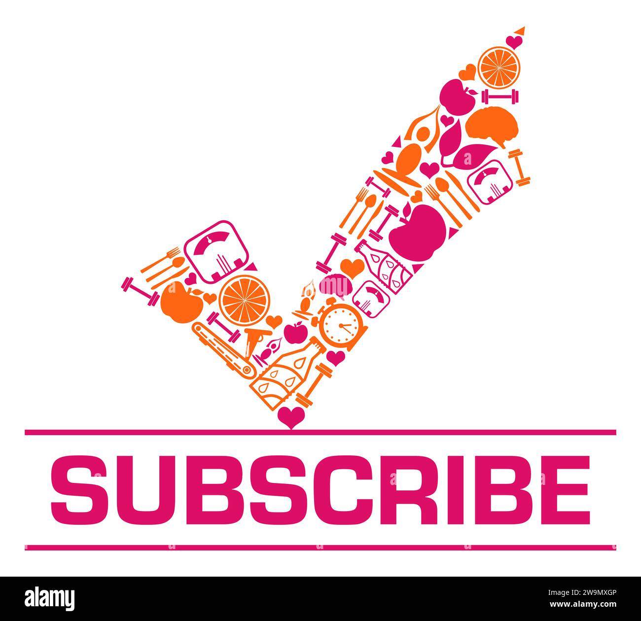 Subscribe Pink Orange Health Symbols Tick Mark On Top Stock Photo - Alamy