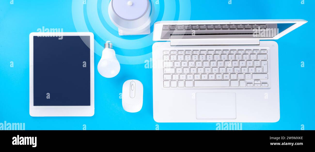 Li-Fi fast internet wireless connection concept, new lightening device ...