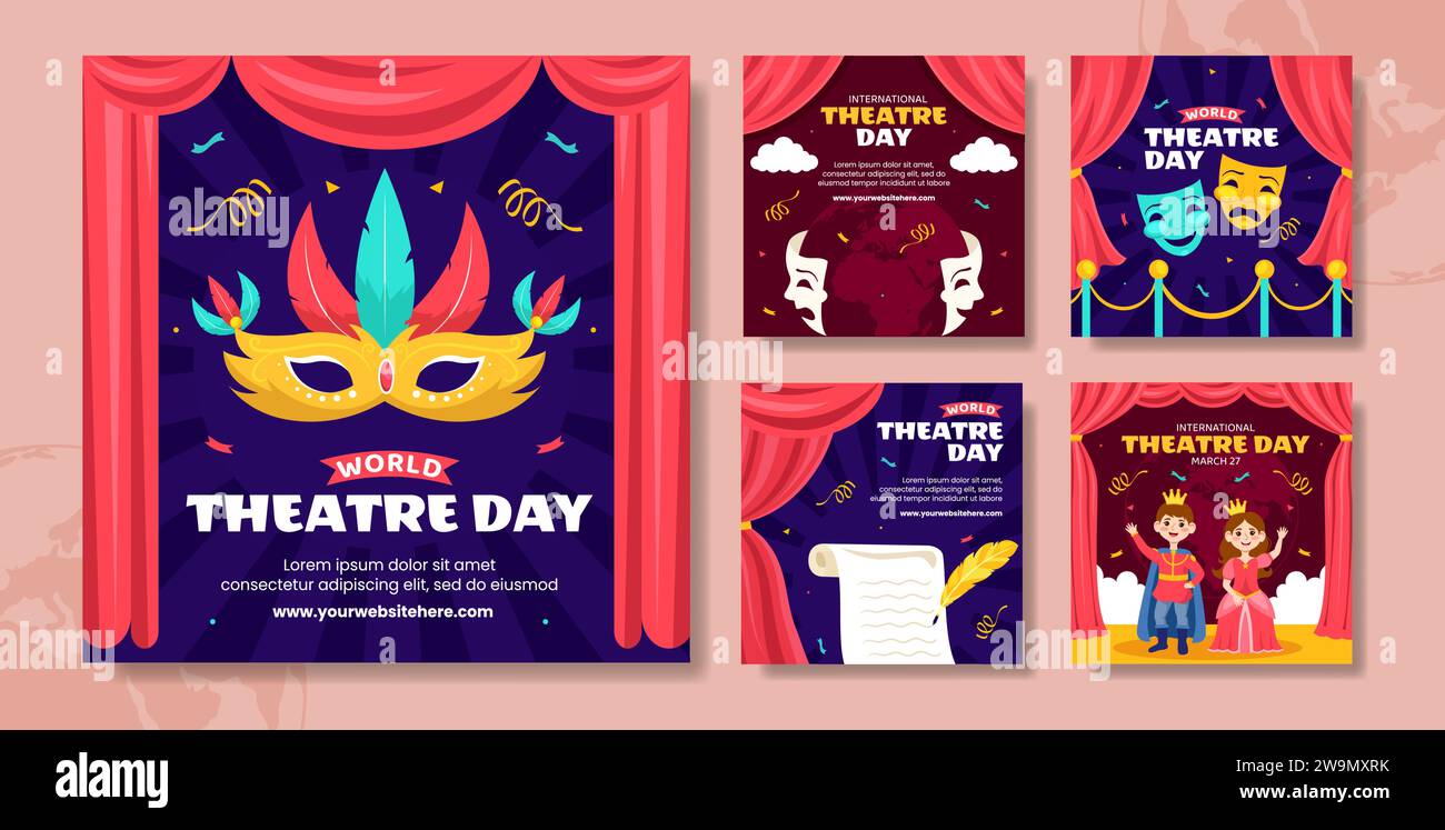 Theatre Day Social Media Post Flat Cartoon Hand Drawn Templates ...