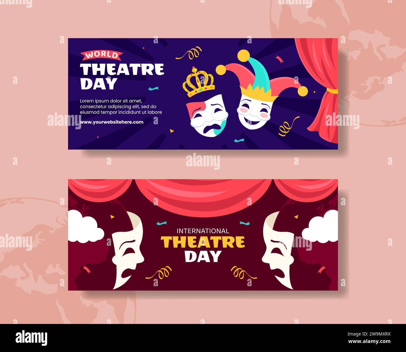 Theatre Day Horizontal Banner Flat Cartoon Hand Drawn Templates ...