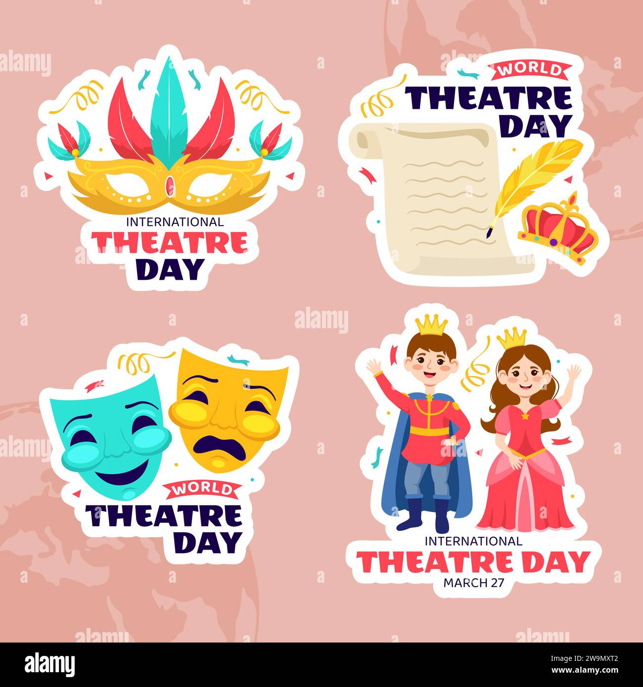Theatre Day Label Flat Cartoon Hand Drawn Templates Background ...