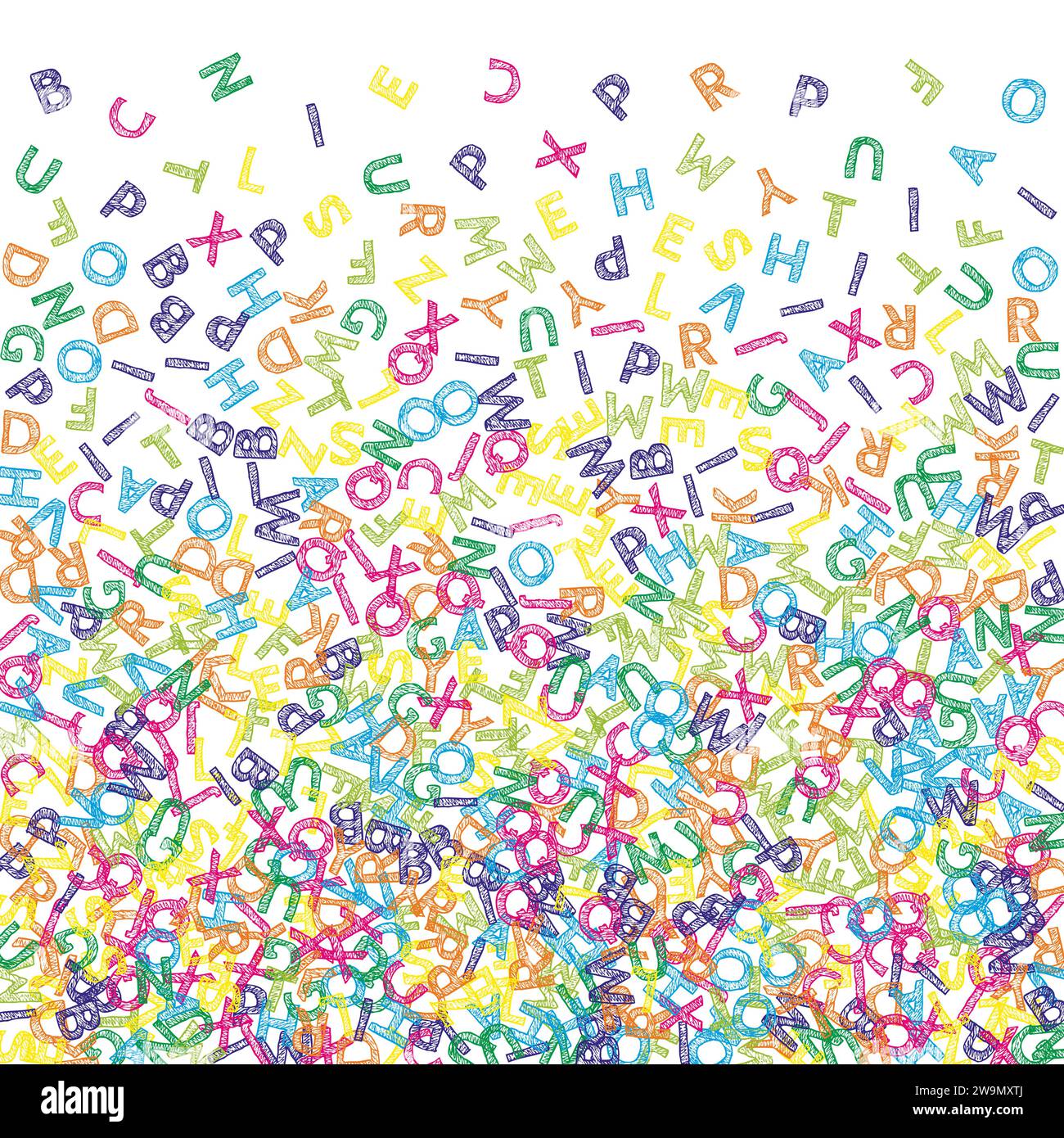 Falling letters of English language. Colorful sketch flying words of ...