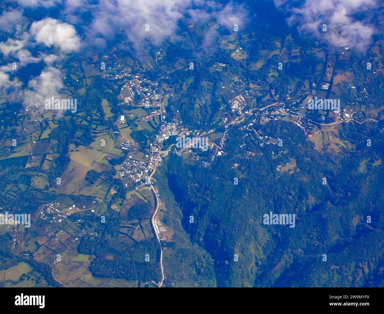 Aerial view of settlement in a rural jungle landscape near Alajuela ...