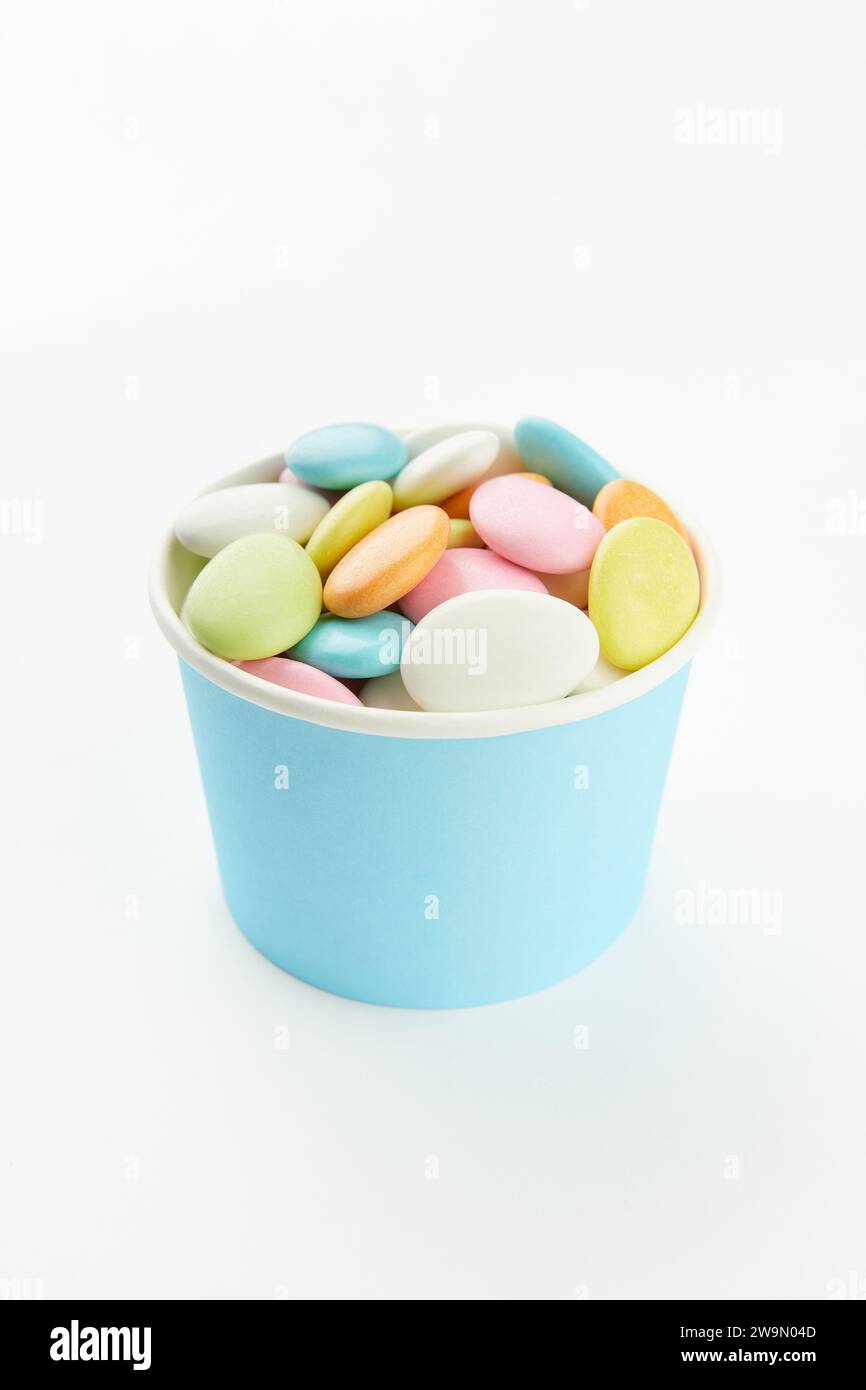 Traditional Easter Portuguese candies. Colorful Sweets in a blue paper ...