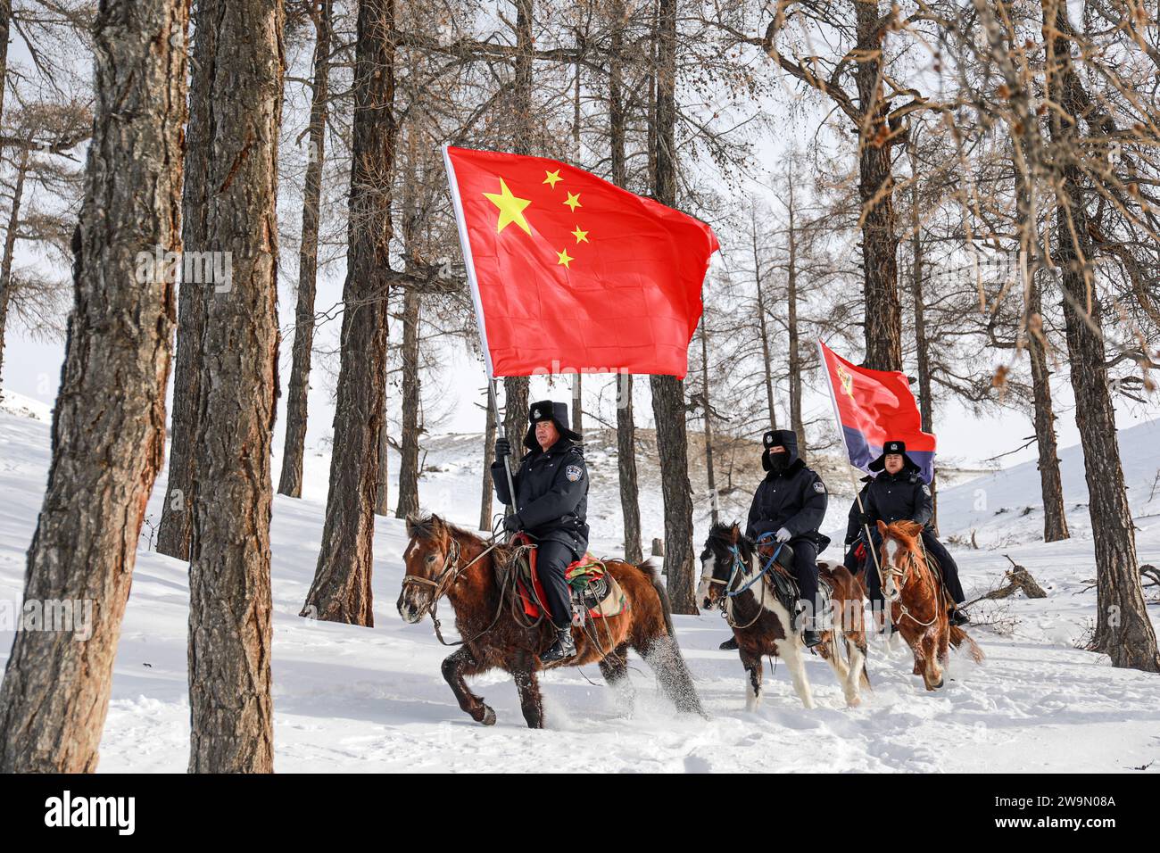 ALTAY, CHINA - DECEMBER 29, 2023 - Police officers at a border police ...