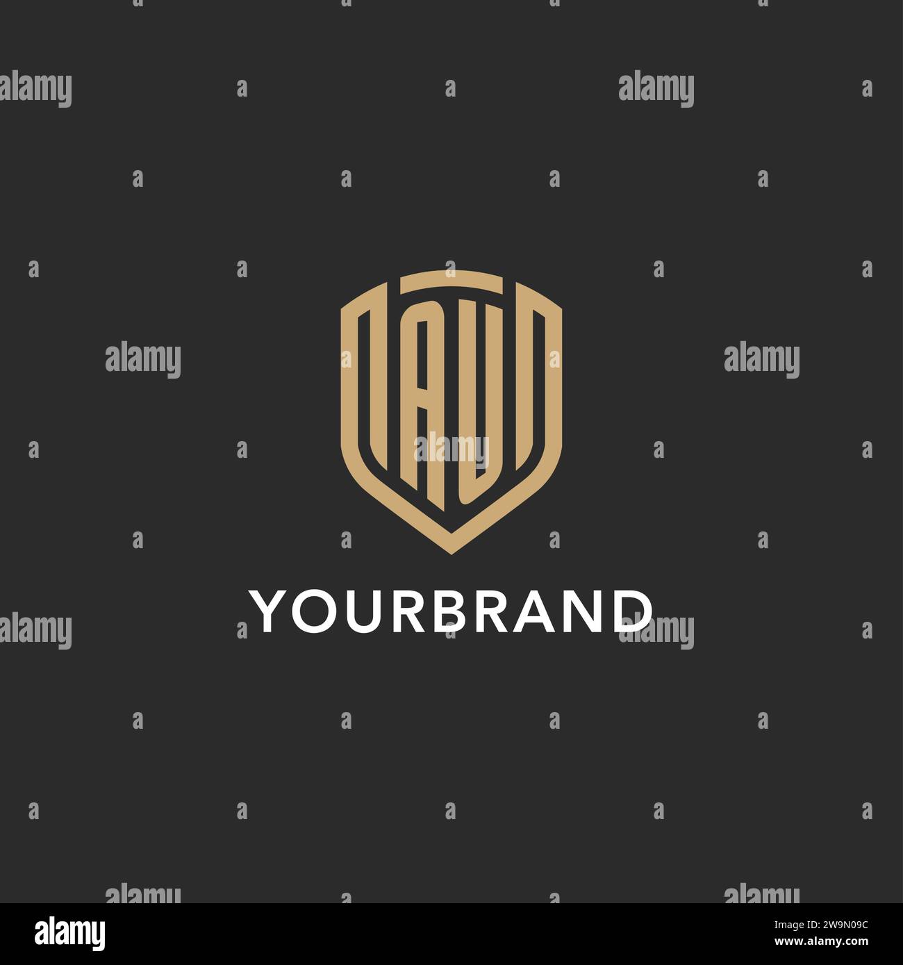 Luxury AU logo monogram shield shape monoline style with gold color and ...