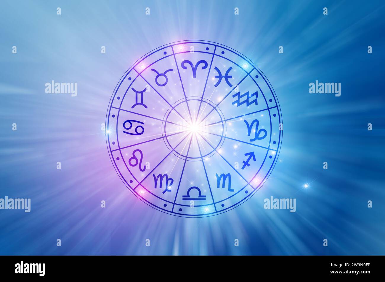 Zodiac signs inside of horoscope circle. Astrology in the sky with many ...