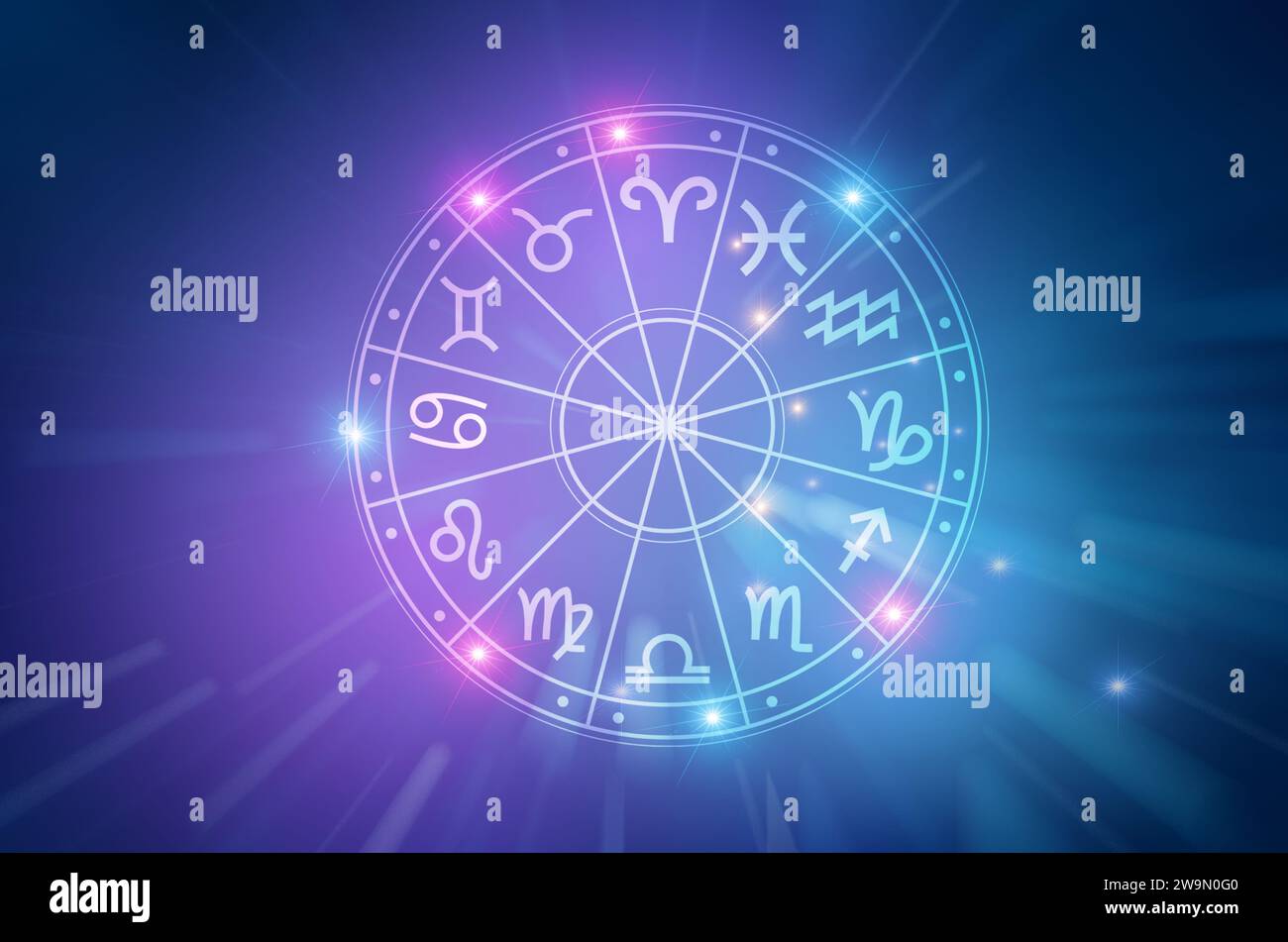 Zodiac signs inside of horoscope circle. Astrology in the sky with many ...