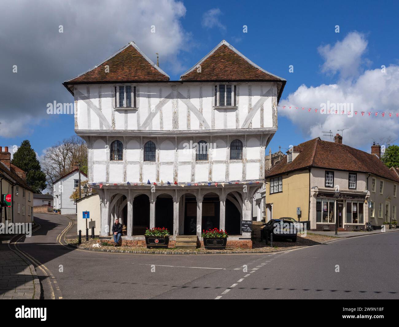 The Guildhall in Thaxted, Essex, UK; a three storey timber framed ...