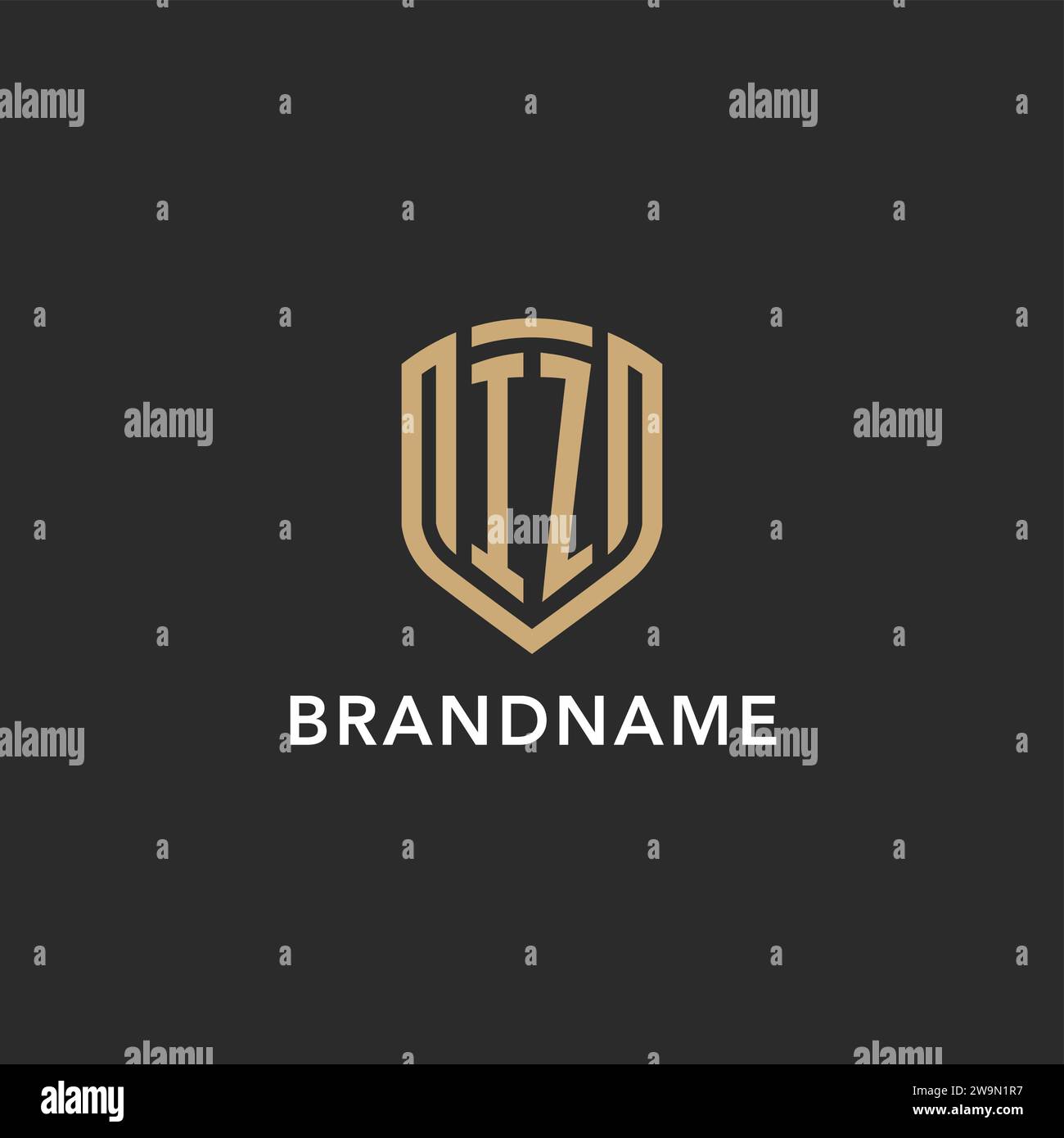 Luxury IZ logo monogram shield shape monoline style with gold color and ...