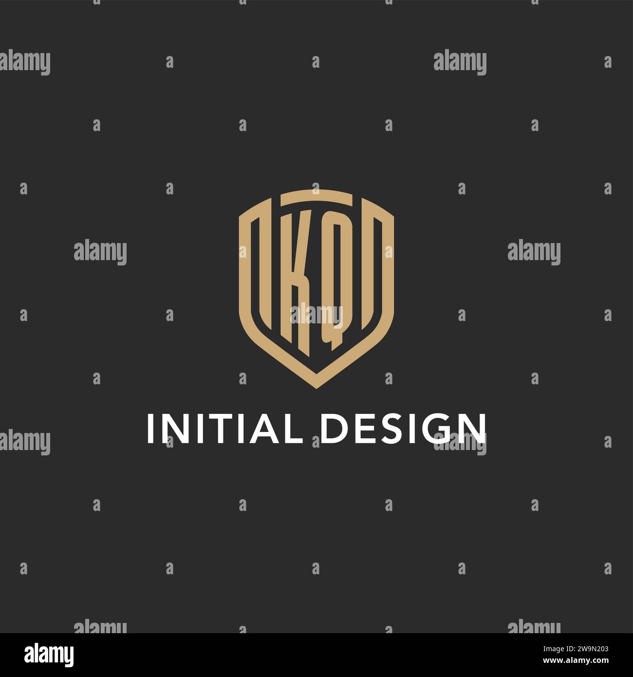 Luxury KQ logo monogram shield shape monoline style with gold color and ...