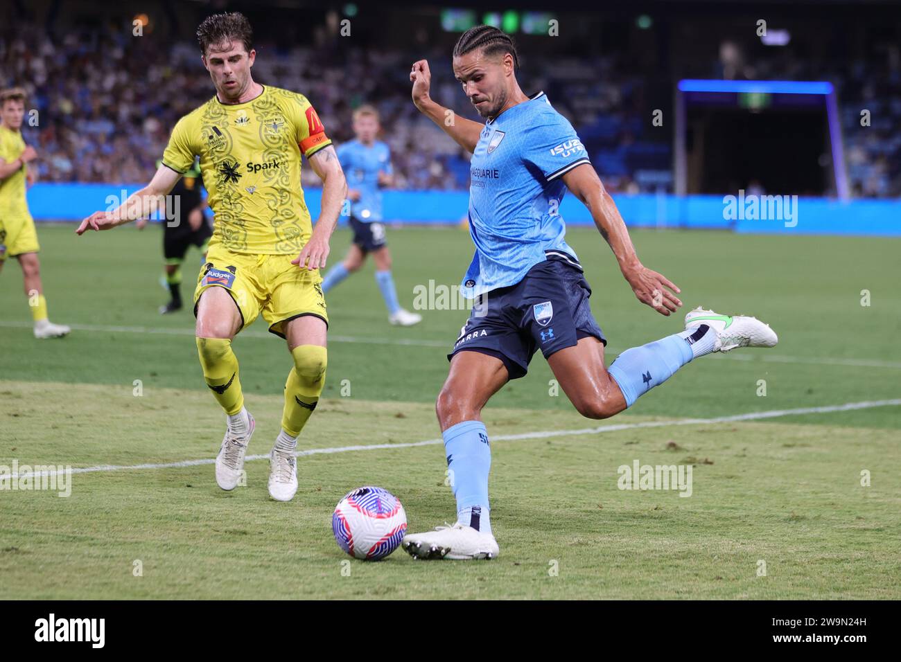 Sydney, Australia. 29th Dec, 2023. Jack Rodwell of Sydney FC crosses ...