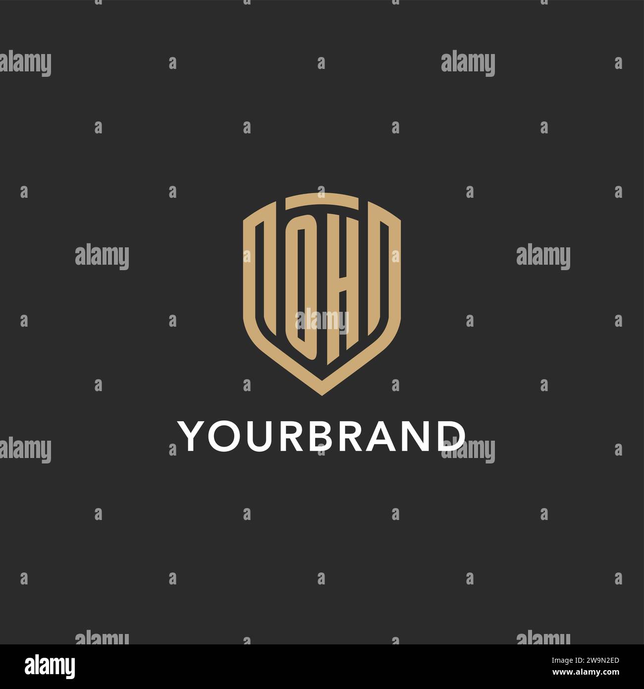 Luxury OH logo monogram shield shape monoline style with gold color and ...
