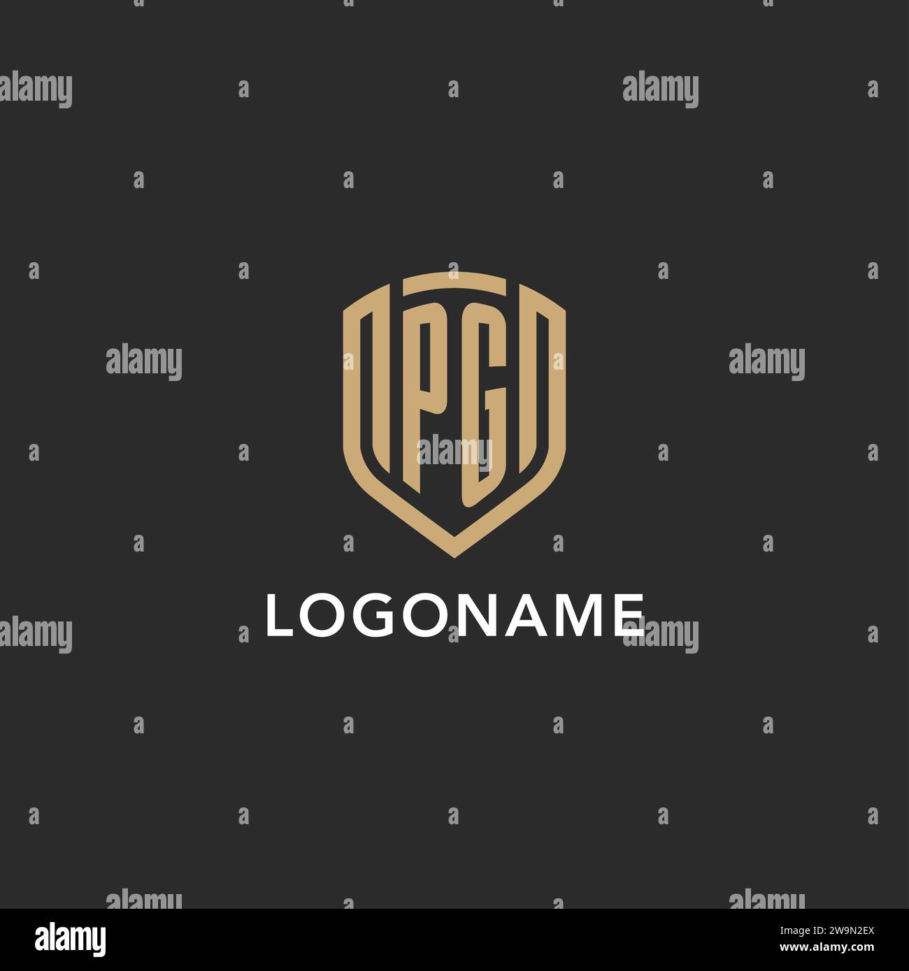 Luxury PG logo monogram shield shape monoline style with gold color and ...