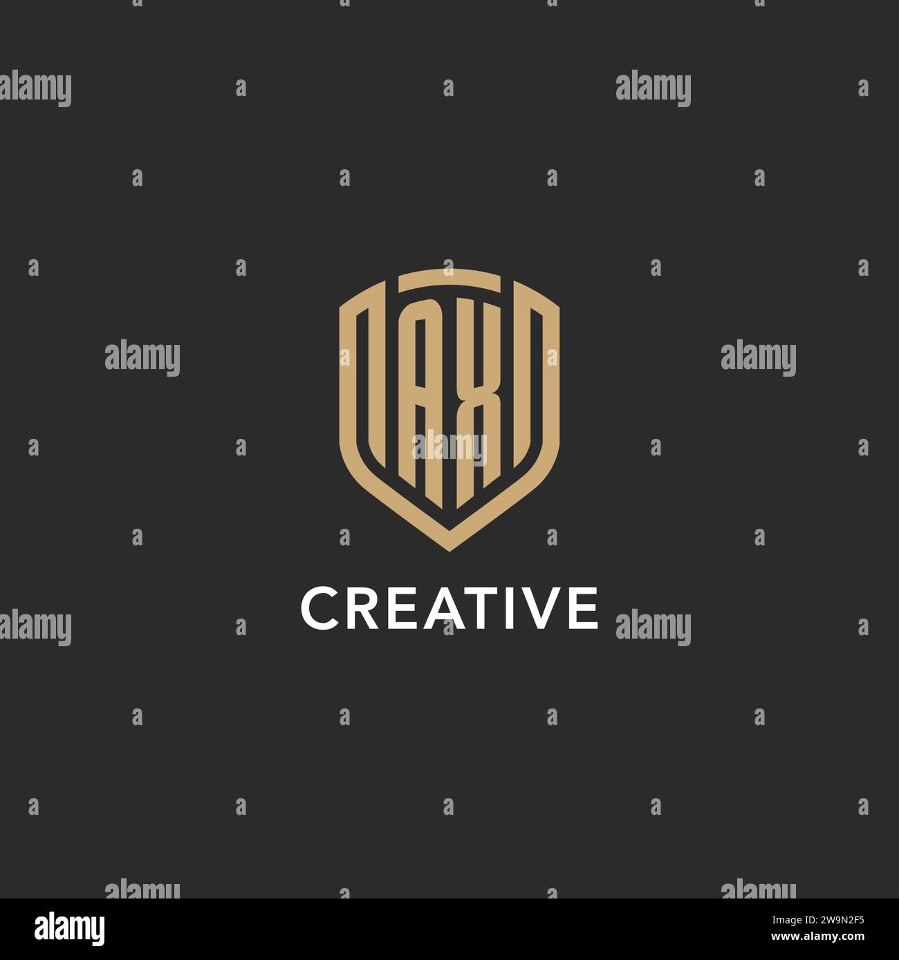 Luxury AX logo monogram shield shape monoline style with gold color and dark background vector ...