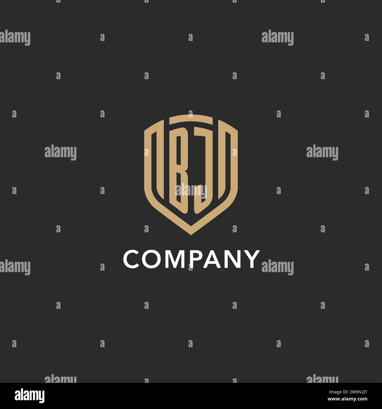 Luxury BJ logo monogram shield shape monoline style with gold color and ...
