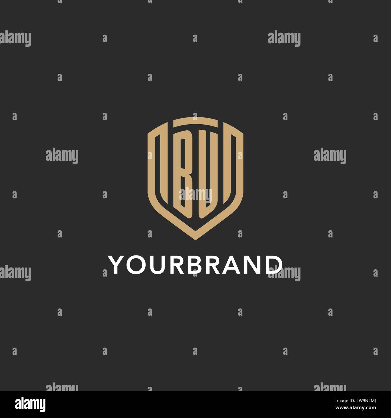 Luxury BU logo monogram shield shape monoline style with gold color and ...